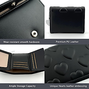 Sminra Womens Wallet Small Trifold Slim Leather Cute Wallet Cash Pocket with Heart chain Coin Purse ID Window Card Holder for Girls and Ladies (Black)
