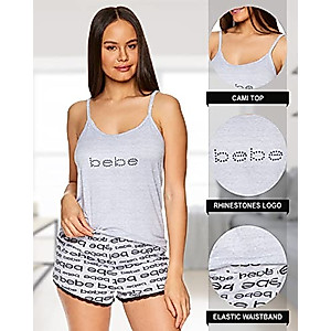 bebe Womens 2 Piece Pajama Set Pajama Set - Tank Top and Lounge Shorts Sleepwear PJ Set (Heather Grey, Large)