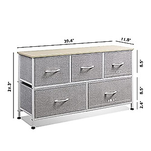WLIVE 1-Drawer Nightstand and 5-Drawer Dresser Set, Fabric Storage Tower for Bedroom, Hallway, Nursery, Closets, Tall Chest Organizer Unit with Textured Print Fabric Bins, Steel Frame