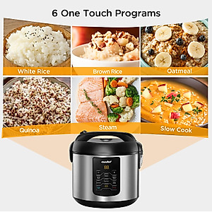 COMFEE’ 6 Quart Pressure Cooker 12-in-1, One Touch Kick-Start Slow Cooker & Rice Cooker, 6-in-1 Stainless Steel Multi Cooker, 2 QT, 8 Cups Cooked(4 Cups Uncooked), Brown Rice, 6 One-Touch Programs