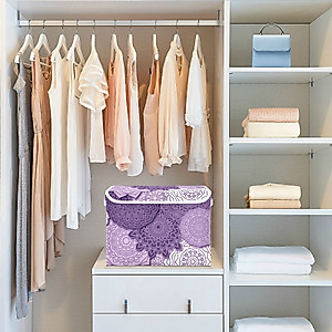 Kigai Purple Mandala Boho Storage Bin, Storage Baskets with Lids Large Organizer Collapsible Storage Bins Cube for Bedroom, Shelves, Closet, Home, Office 16.5 X 12.6 X 11.8 Inch