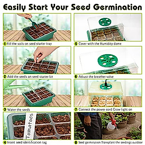 KENNEDICH Seed Starter Tray, 5 Pack Seeding Starter Growing Kit with Light, Grow Trays for Seeds Starting, Indoor Gardening Plant Germination Trays with Adjustable Humidity and 4" Heigher Cover