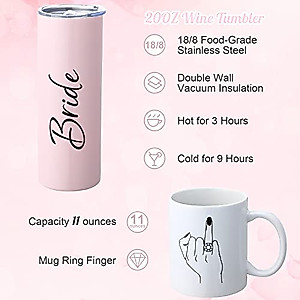 Janmercy 6 Pcs Bride Gifts Set Gift Box Bridal Shower Engagement Party 20 oz Stainless Steel Tumbler Cup Mug Jewelry Tray Silk Robes (L Size, White)