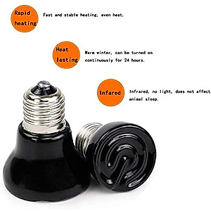 KIMROO 75W Mini Reptile Heat Lamp Bulb(2 Pack) E26/E27 Base,AC110V,Pet Infrared Ceramic Heat Emitter, or Reptile Like Lizard,Tortoise,Brooder Coop, Aquarium,Snake,No Light,Black (75W)