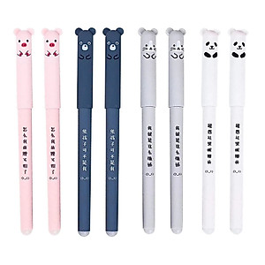 Jinja Brands 12 Pcs Erasable Pens Cute Animal Writing Gel Ink Pen Cartoon Cat Pig Bear Panda 0.4mm Black Ink Ballpoint Rollerball Pens for Student Gift Stationery Office Supplies Friction Erasable