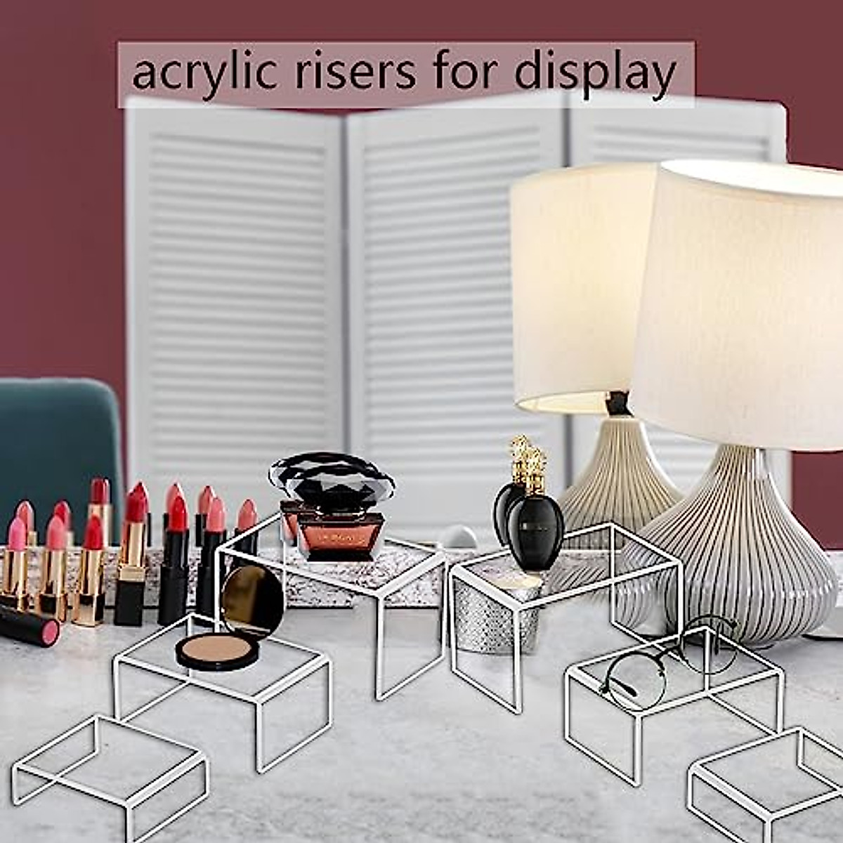 Acrylic Risers For Display,Rectangle Acrylic Risers Display Stand,6 Pc clear Acrylic Display Risers, For Food Parties Buffet Risers Puppet Collectible Display And Perfume Shelf Acrylic Organizers