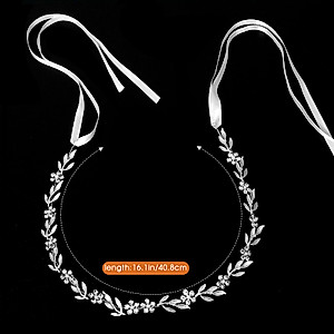 Crystal Leaf Pearl Hair Vine Tiara Headpiece with Flower Headband for Wedding Brides and Women - Silver