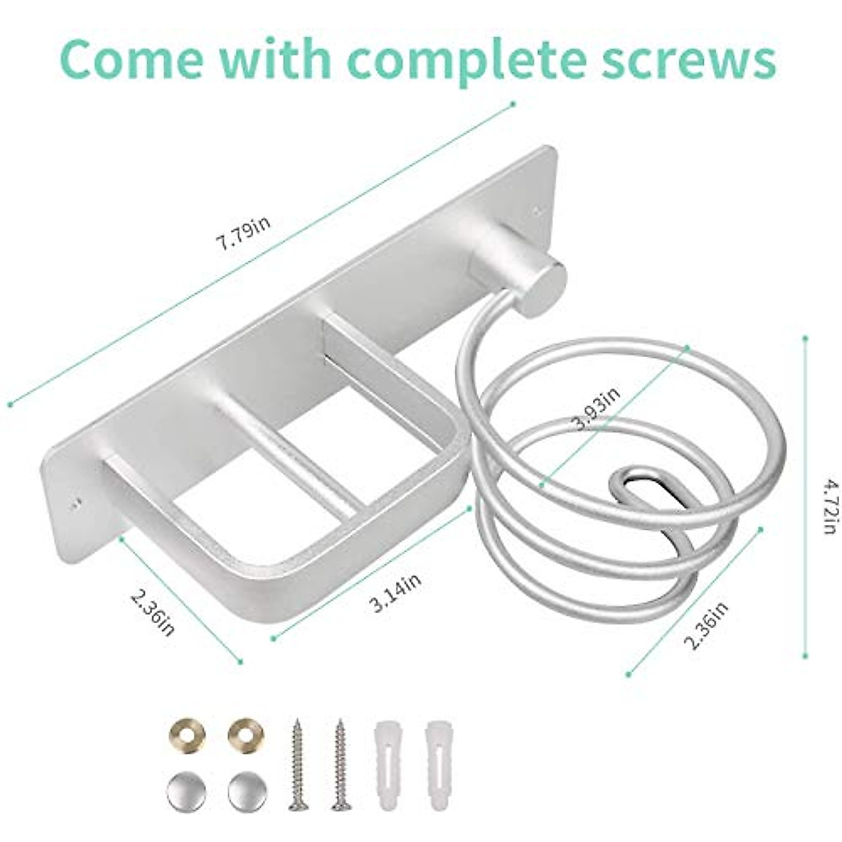 AXUAN Hair Dryer Holder Wall Mount,Bathroom & Bedroom Hair Care Styling Tools Organizer for Flat Iron,Curling Wand,Hair Straightener(Silver)