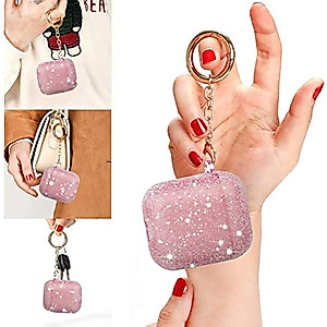 Bling Airpods Case, Cute Glitte Diamond Airpod 1st/2rd Case Cover for Girls Women, Rhinestone Airpods Protective Case with Keychain, Scratch Proof and Drop Proof (Pink)