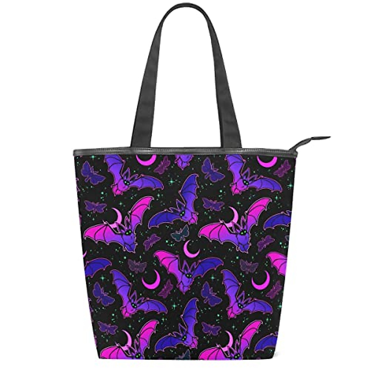 MNSRUU Canvas Tote Bag Aesthetic Purple Bat Gothic Shoulder Bag for Women Work Tote Handbag Shopping Purses and Handbags