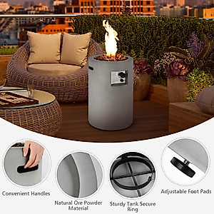 Tangkula Outdoor Round Propane Fire Pit, Patiojoy 16 Inch Auto-Ignition Patio Gas Fire Pit with Waterproof Protective Cover, Touch-up Pen and Lava Rocks, 30,000 BTU Fire Pit for Backyard, Outside