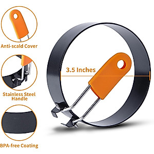 Large Egg Ring 3.5 Inches 4 PCS - Egg Rings for Frying with Oil Brush, Fried Egg Mold Egg Mcmuffins Makers Omelet Pancake Cookie Makers