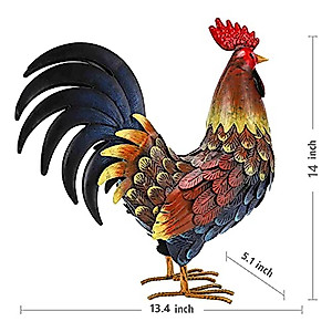 chisheen Rooster Decor Garden Statue Metal Chicken Yard Art Sculpture Outdoor Figurines