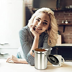 Coffee Canister - Gorgeous Stainless Steel Storage Container with Scoop - Keeps Your Coffee Airtight Fresh and Flavorful, 22oz