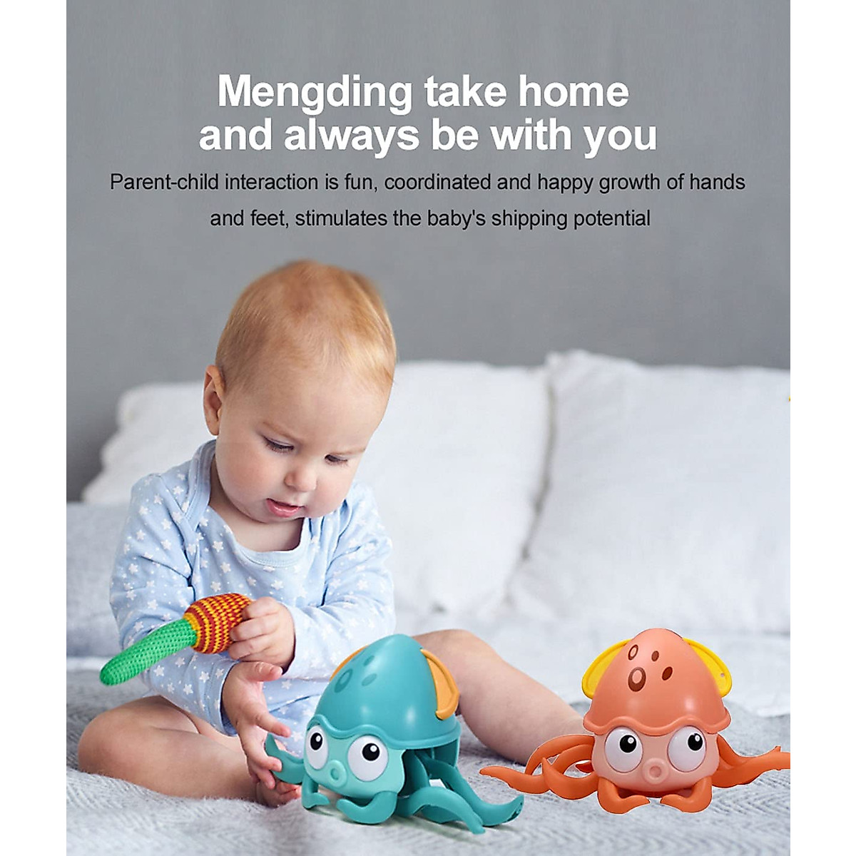 HZMENG Crawling Octopus Baby Toys, Tummy Time Toys with Light Up and Music, Interactive Walking Dancing Toy Controlled by Hands or Feet with Sensor Obstacle Avoidance Function (Pink)