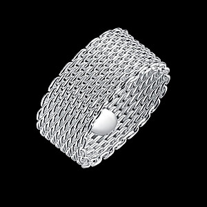 JAJAFOOK 925 Sterling Silver Plated Fashion Woven Braided Mesh Ring Wedding Band Rings for Women