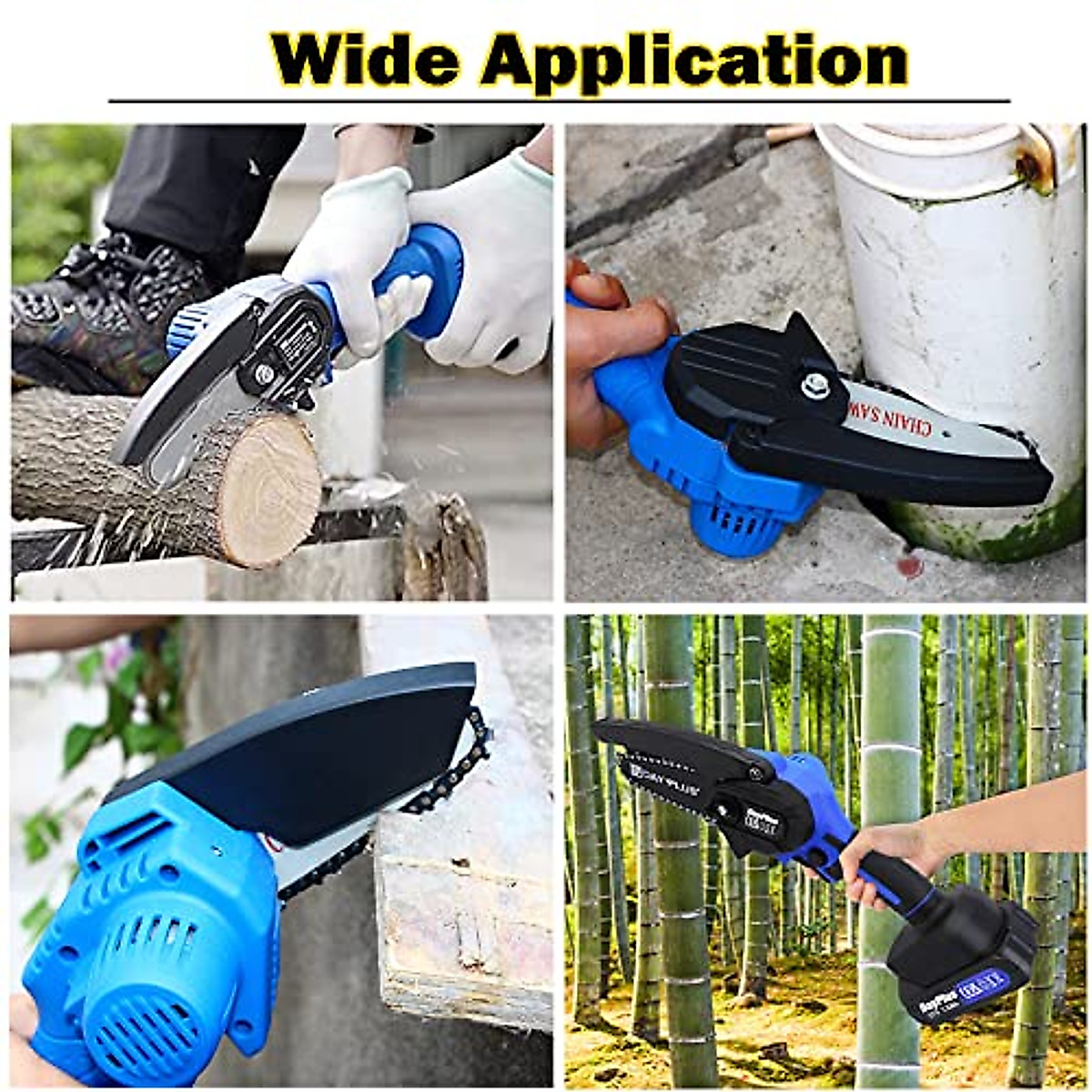 Mini Chainsaw Cordless Electric Chain Saw, Pruning Shears Saw, Portable & Lightweight & 4" One-Hand Handheld for Garden Tree Branch Trimming Wood Cutting(1 Battery, 2 Chains, 1 Charger)