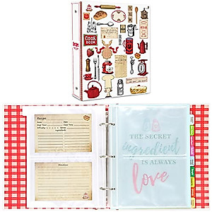 Recipe Binder Book Organizer Keeper Kit 50 PCS Recipe Cards 10 Dividers 50 Plastic Sleeves 3 Ring 8.5 X 9.5 inch Gifts