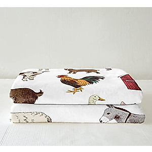 Farm Animals Fleece Blanket Rustic Farmhouse Blanket for Boys Girls,Horse Chicken Cock Rooster Bull Cattle Cow Throw Blanket Country Style Fuzzy Blanket 40"x50",Sheep Pig Duck Donkey Goose Room Decor