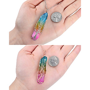 VadiForest 2pcs Chakra Tree of Life Quartz Crystal Pendant Necklace Natural Gemstone Reiki Healing Stone Necklaces Handmade Wire Wrap Raw Rock Charm Jewelry Gift for Yoga Meditation Good Energy Women
