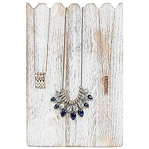 MyGift Whitewashed Wood Necklace Holder Stand, Adjustable Length Necklace Bracelet Jewelry Organizer Display Stand - Holds up to 3 Necklaces