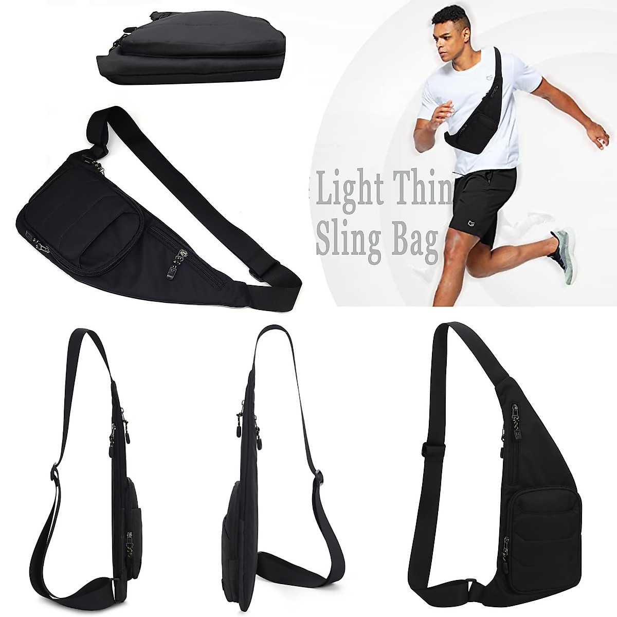 CAISANG Sling Bag Slim Crossbody Personal Pocket Chest Bag Anti-Thief Shoulder Bag Backpack Casual Daypack Fanny Pack for Travel Hiking