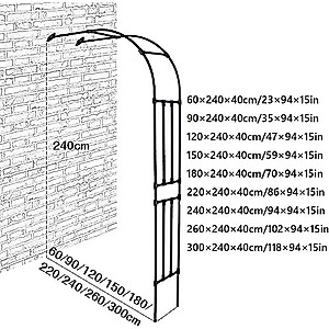 Rose Arch Half Arch,Weatherproof Garden Arch Arbors Garden Gazebo,Pergola Climbing Aid Trellis Archway for Climbing Plants,Half Rose Arch for Indoor/Outdoor/Garden Lawn/Wedding,Black,240 * 240cm