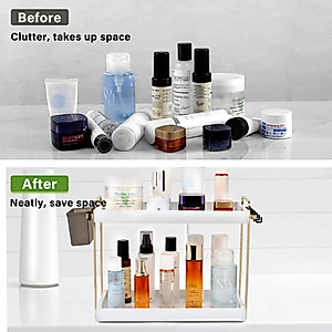 2-Tier Bathroom Counter Organizer, Countertop Perfume Tray and Vanity Organizer, Cosmetic Organizer Countertop, Wood Tray for Kitchen Counter Storage, Bathroom and Skincare Organization - White