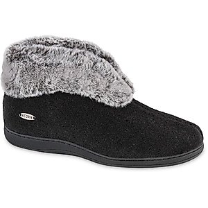 Acorn Women’s Chinchilla Bootie Slipper, Plush Faux Fur with a Multi-Layer Memory Foam Footbed And A Rubber Sole.