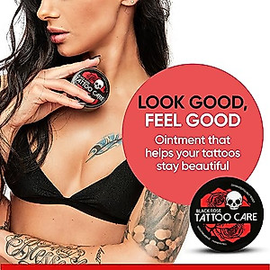 TATTOO CARE Makra Black Rose – Aftercare & Brightener Ointment - for New & Older Tattoos – Protects and Deeply Moisturizes – Enhances Colors, Prevents Fading, Brings Back Shine - 1.2 Oz/35 g