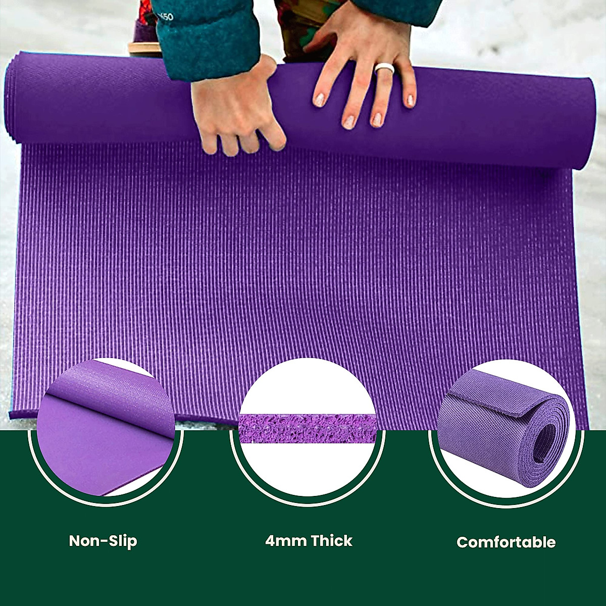 JadeYoga Level One Yoga Mat - Secure Grip, Comfortable & Durable Exercise Mat for Beginners - Portable Padded Mat - Fitness Mat for Yoga, Pilates, Stretching, Home Workout and More (Classic Purple)