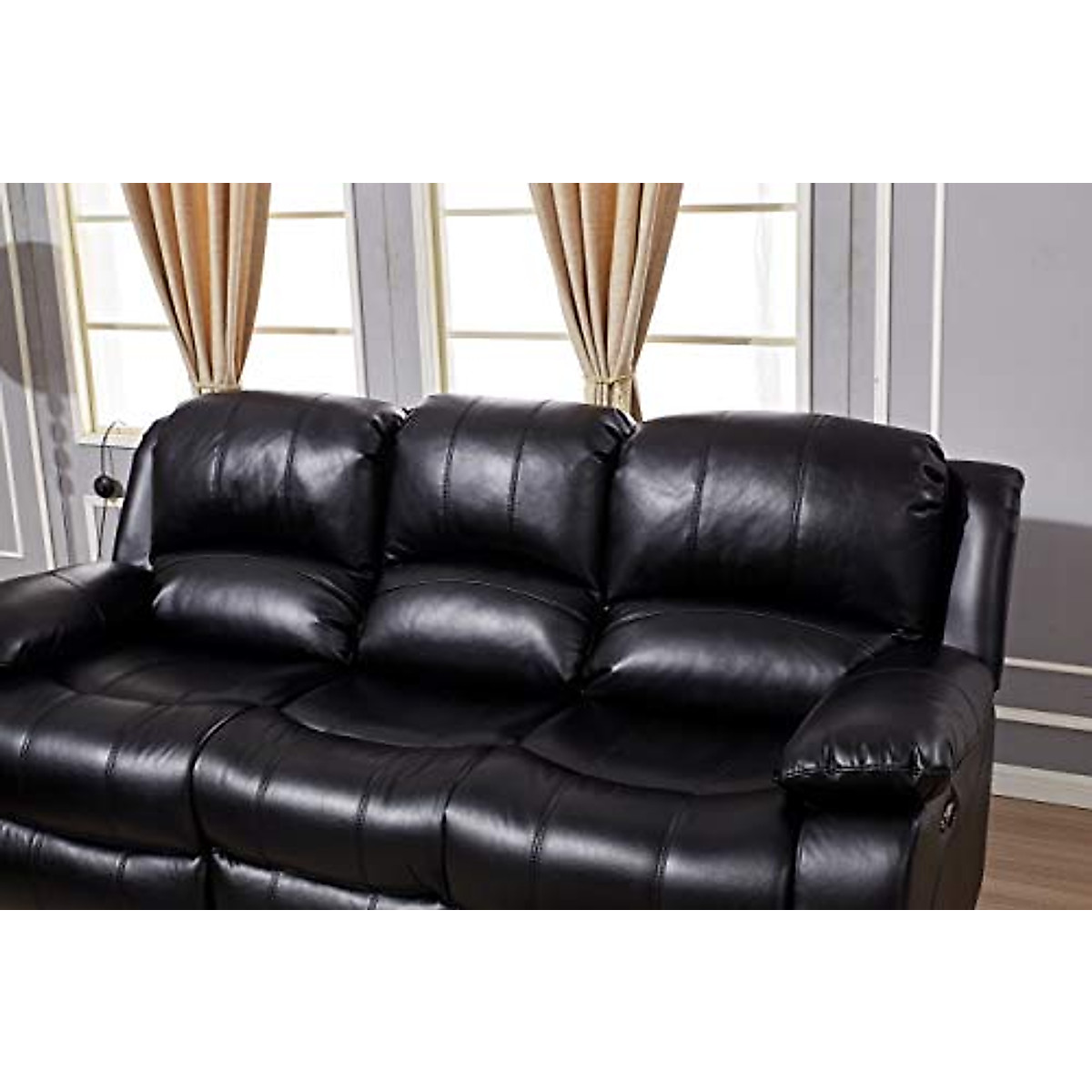 Betsy Furniture Power Reclining Bonded Leather Living Room Set (Black, Sofa)