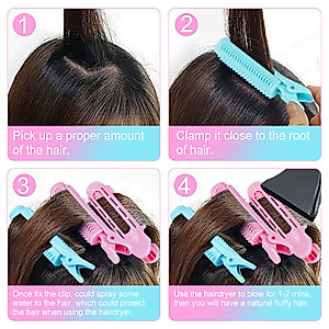 6pcs Volumizing Hair Root Clips, Magicalmai Instant Volume Clip Upgrade Natural Fluffy Volumizer Clips for Women Girls Thin Curly Styling with 2pcs Roller Tools- Pink & Blue