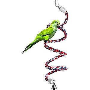 QYS Bird Spiral Rope Perch, Cotton Parrot Swing Climbing Standing Toys with Bell