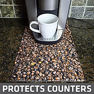 Drymate Coffee Maker Mat, (Coffee Station Bar Accessory) Protects Kitchen Countertops From Spills, Stains & Scratches - Absorbent/Waterproof/Machine Washable (USA Made) (12” x 20”) (Coffee Beans)