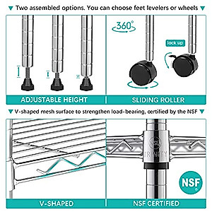 Metal Shelves 5-Tier Wire Shelving Unit 30" Lx 14" Wx 60" H Heavy Duty Storage Shelves with Casters Adjustable Layer Rack for Restaurant Garage Kitchen Laundry Pantry Storage Space-Saving, Chrome