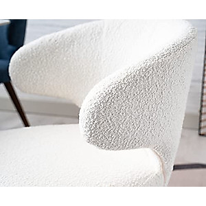 VESCASA Sherpa Modern Dining Chairs with Wood Legs, Upholstered Curved Back Side Chairs for Dining Room/Living Room, Set of 4, White