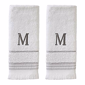 SKL Home Casual Monogram Hand Towel Set, M, 16x26, White 2 Count
