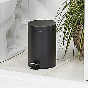mDesign Small Modern 3-Liter / .7 Gallon Round Metal Lidded Step Trash Can, Compact Garbage Bin with Removable Liner Bucket and Handle for Bathroom, Kitchen, Craft Room, Office, Garage - Black