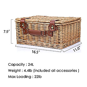 SatisInside Picnic Basket for 2 Wicker Picnic Set with Insulated Liner for Camping,Wedding,Valentine Day,Gift - Reinforced Handle, Grey Stripes