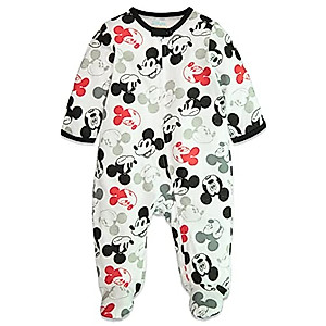Disney Mickey Mouse Newborn Baby Boys 2 Pack Long Sleeve Sleep N' Play Coveralls White/Grey 0-3 Months