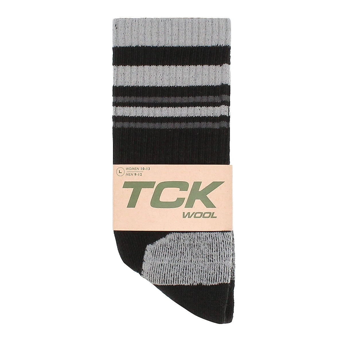 TCK Merino Wool Striped Crew Socks (Black/Grey, Medium)