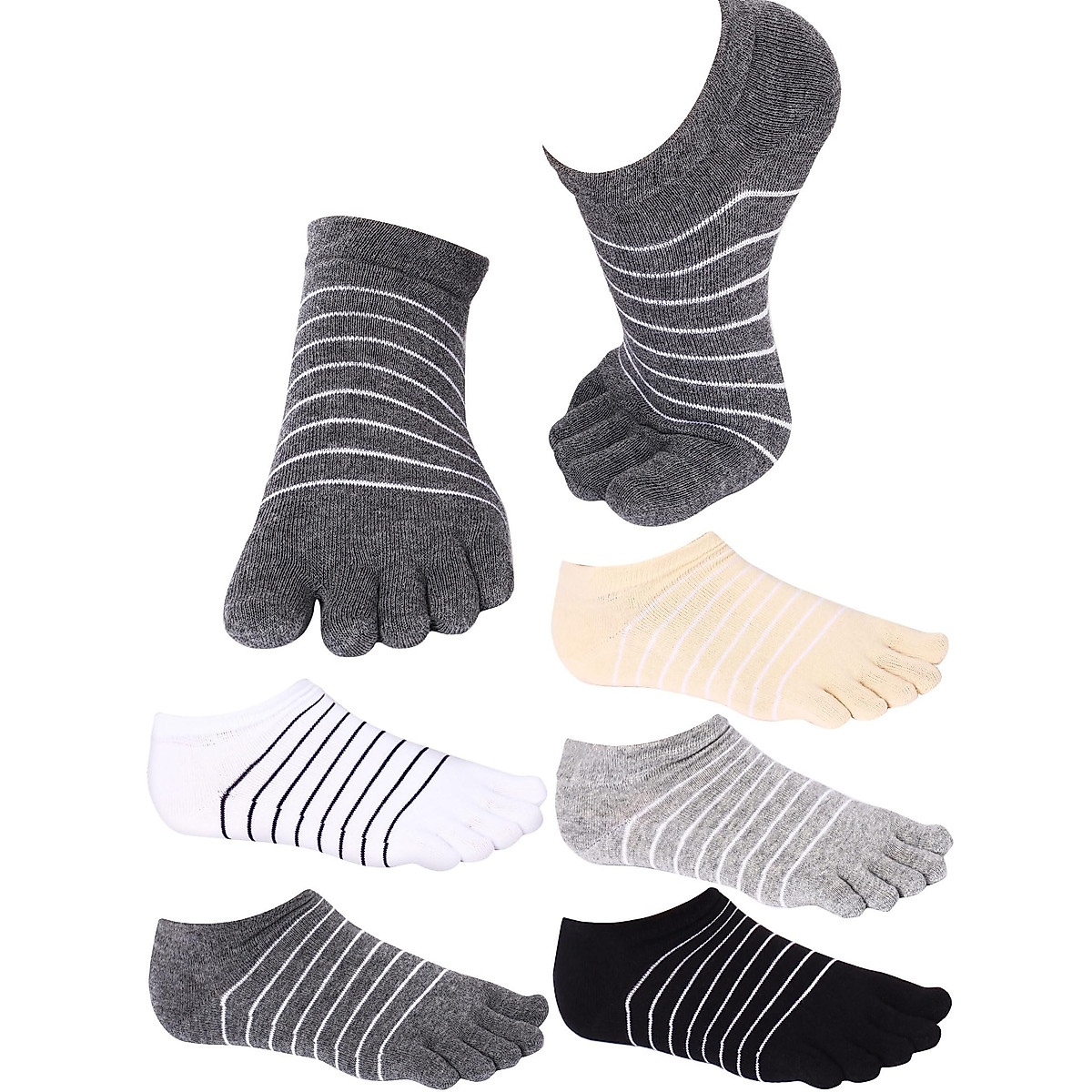 5 Pairs Stripe Toe Socks Finger Socks Low Cut Colorful Socks for Women Girl Supplies (Stylish Style, Classic Colors)
