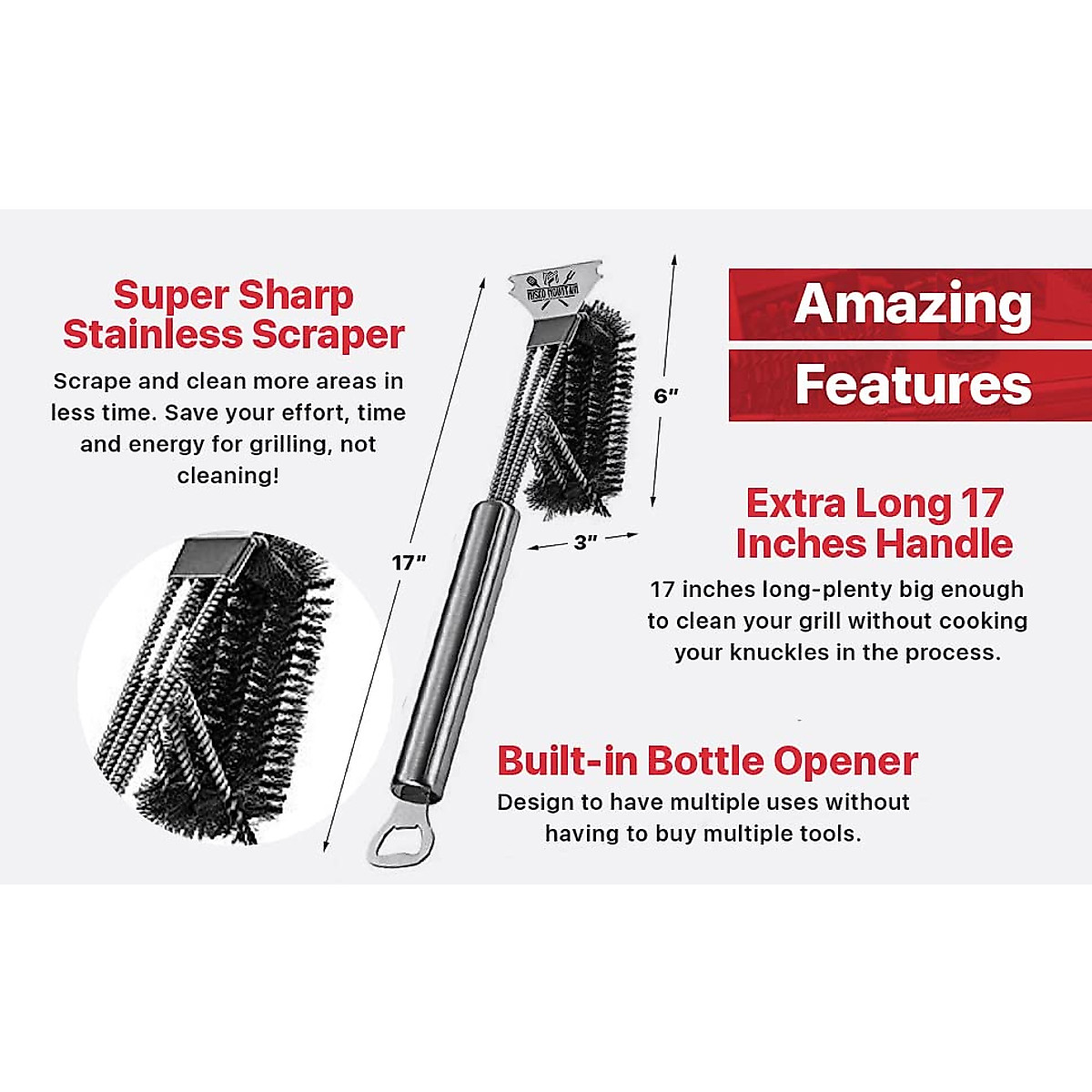 Commercial Quality Stainless Steel Grill Cleaning Brush and Scraper Tool Combo Brought to You by Misko Mountain Flavor Company
