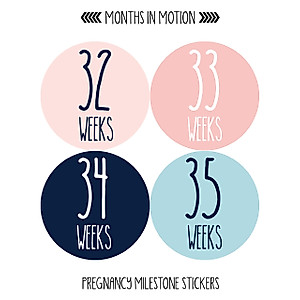 Months In Motion Weekly Pregnancy Growth Stickers | Week to Week Pregnant Expecting Photo Prop | Maternity Keepsake | Baby Bump | Weekly Stickers (Set of 36 Stickers)