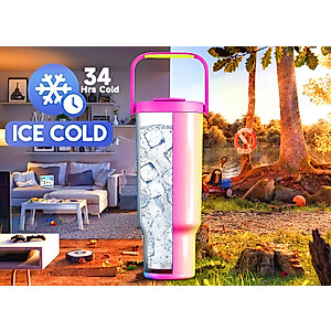 Meoky 40 oz Tumbler with Handle and Straw, Insulated Water Bottle, Stainless Steel Travel Mug, Keeps Cold for 34 Hours, 100% Leak Proof, Fits in Car Cup Holder (Carnival)