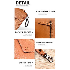 DORIS&JACKY Leather Wristlet Purses for Women Small Soft Clutch Bag with Multi-Pockes (brown)