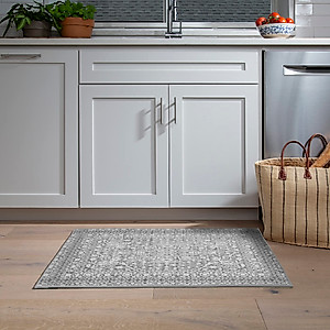 GelPro NeverMove Machine-Washable Bella Persian Kitchen Rug 24" x 34" Light Grey