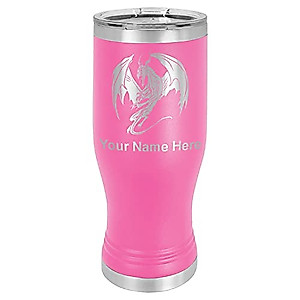 LaserGram 14oz Vacuum Insulated Pilsner Mug, Dragon, Personalized Engraving Included (Pink)