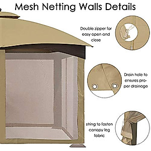 CoastShade Universal Replacement Canopy Mosquito Netting Screen Sidewalls Only for 10' x 12' Gazebo Canopy,Beige